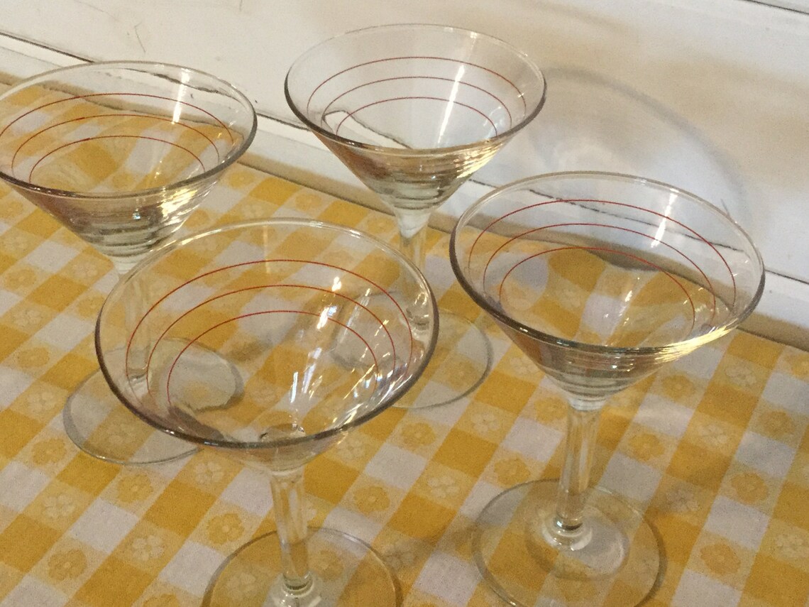 Set of Four Vintage Red Striped Glass Champange Glasses Food - Etsy UK