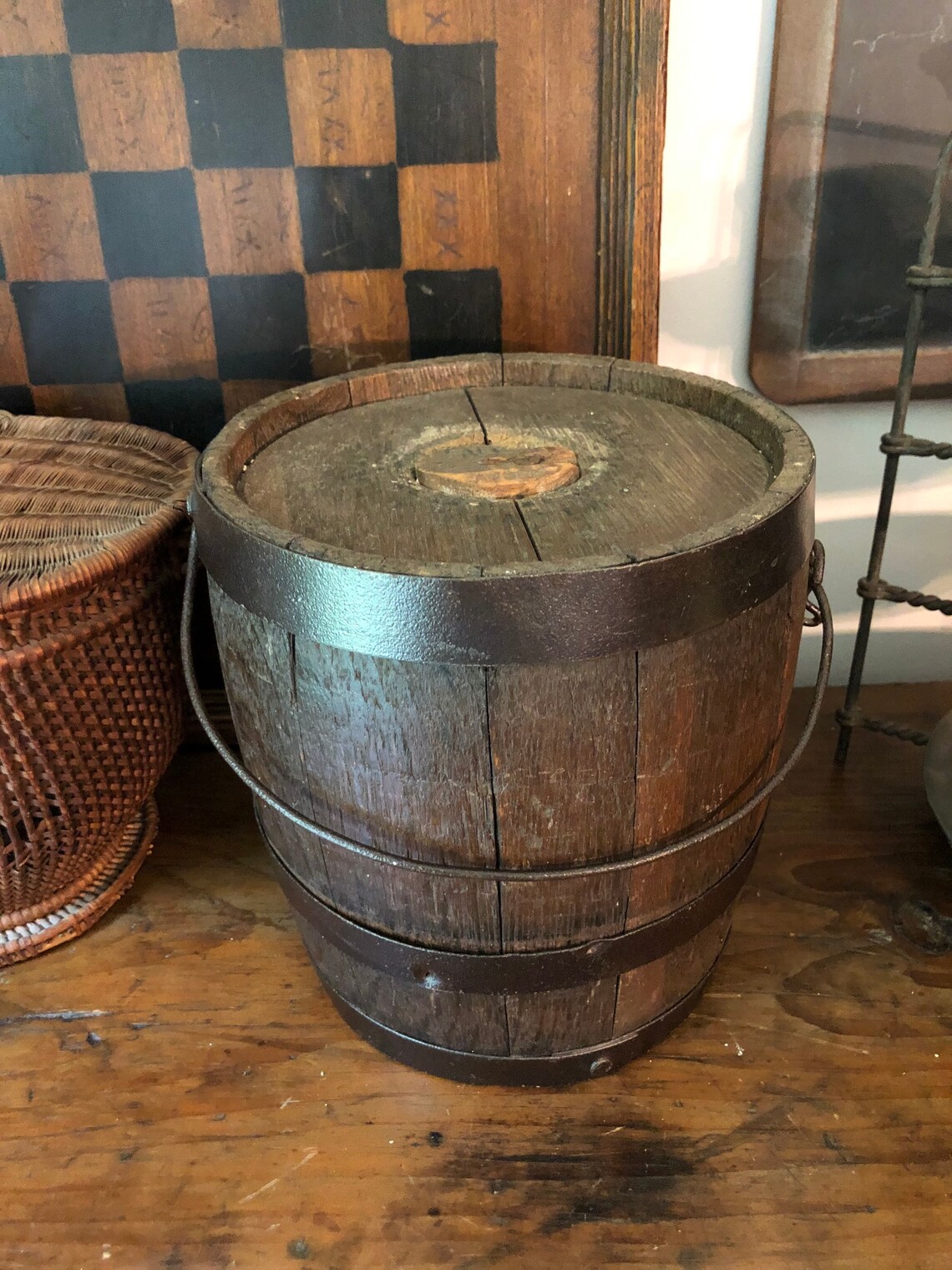 Antique Solid Wood Stave Bucketsmall Kegprimitive Decor - Etsy