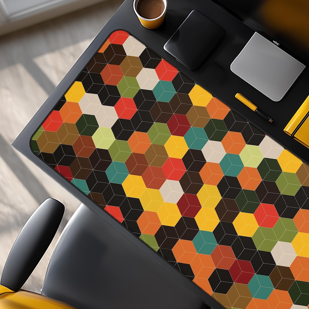 Geometric Cubes Computer Desk Mat | Retro Desktop Decoration Platform ...