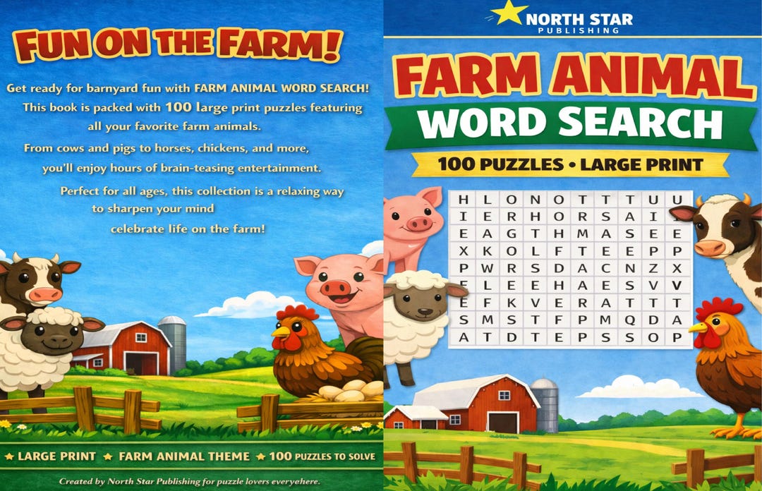 Farm Animal Word Search Puzzles – 100 Large Print Barnyard Activities ...