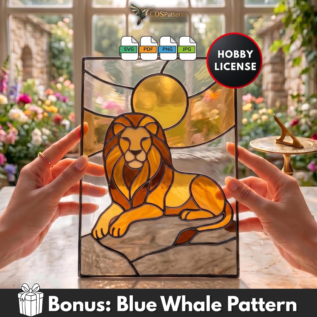 Stained Glass Pattern for Beginners DIY Proud Lion Sitting Stained ...