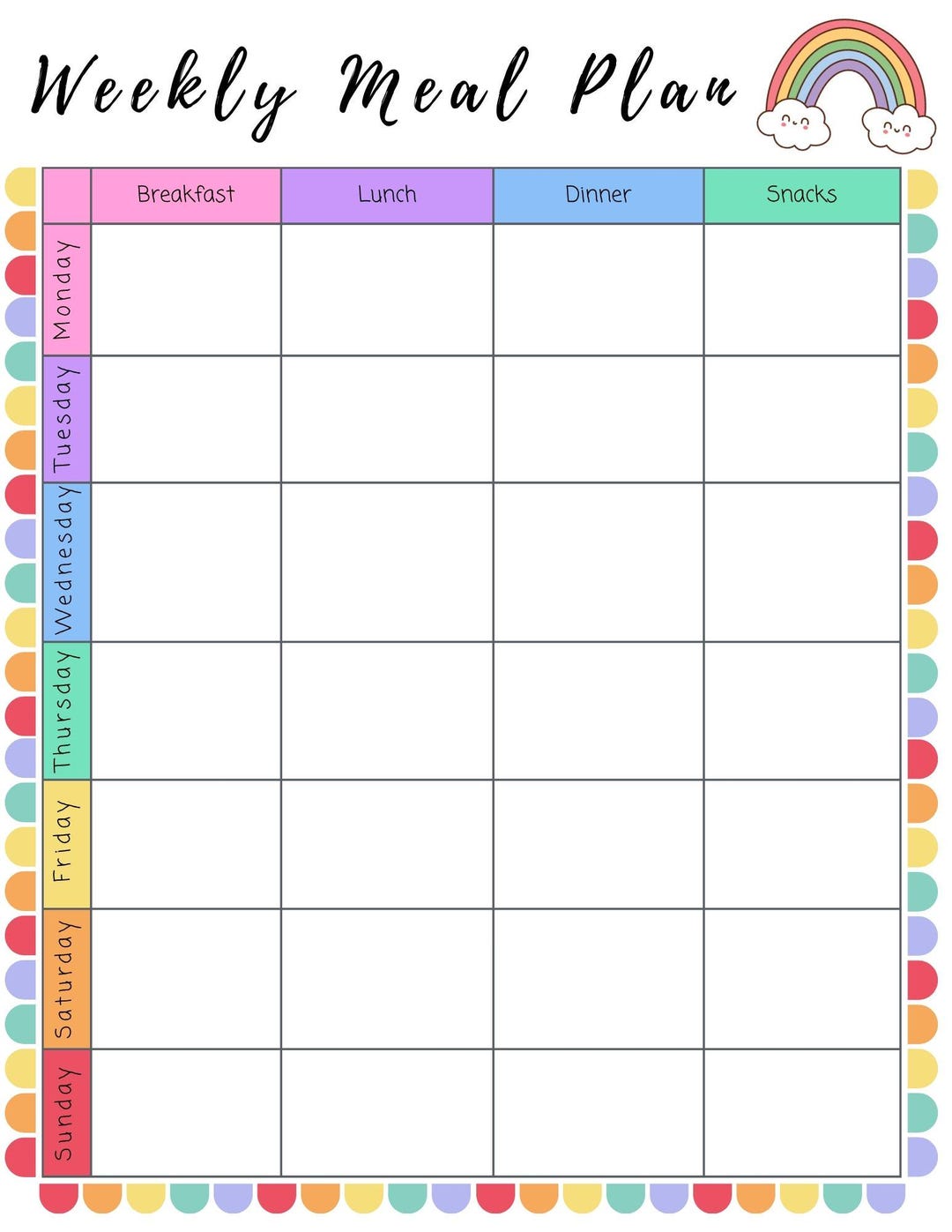 Rainbow Weekly Meal Planner | Cute Pastel Family Printable Meal ...