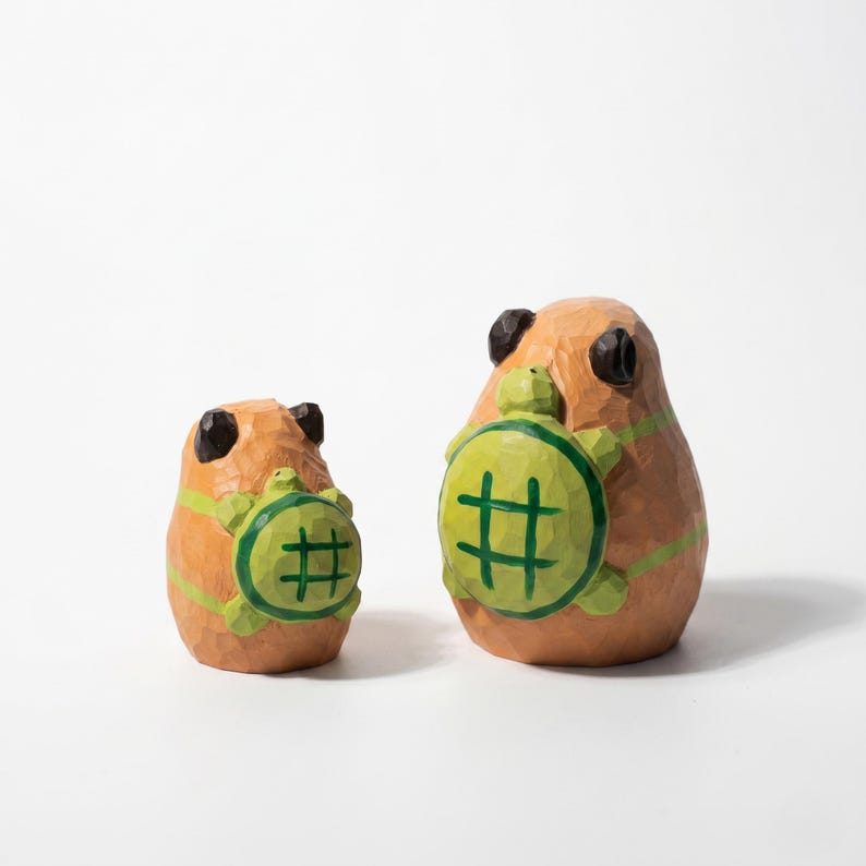 Whimsical Hand-carved Capybara With Turtle Backpack Figurine, Wooden ...
