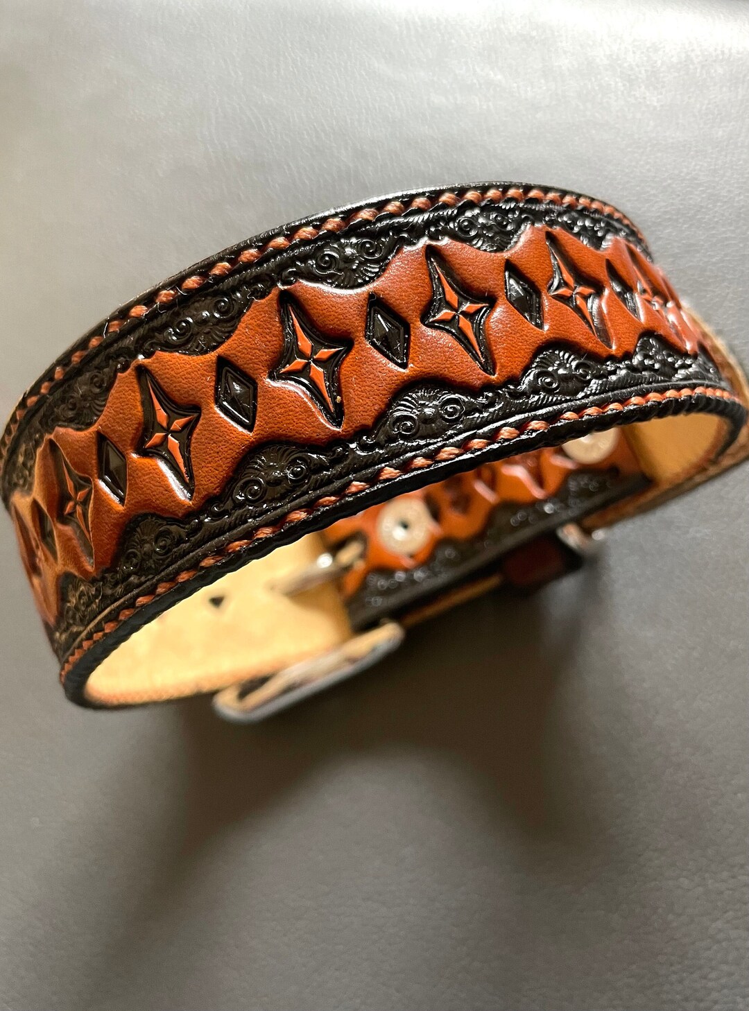 Caramel Rocker Leather Dog Collar - Etsy