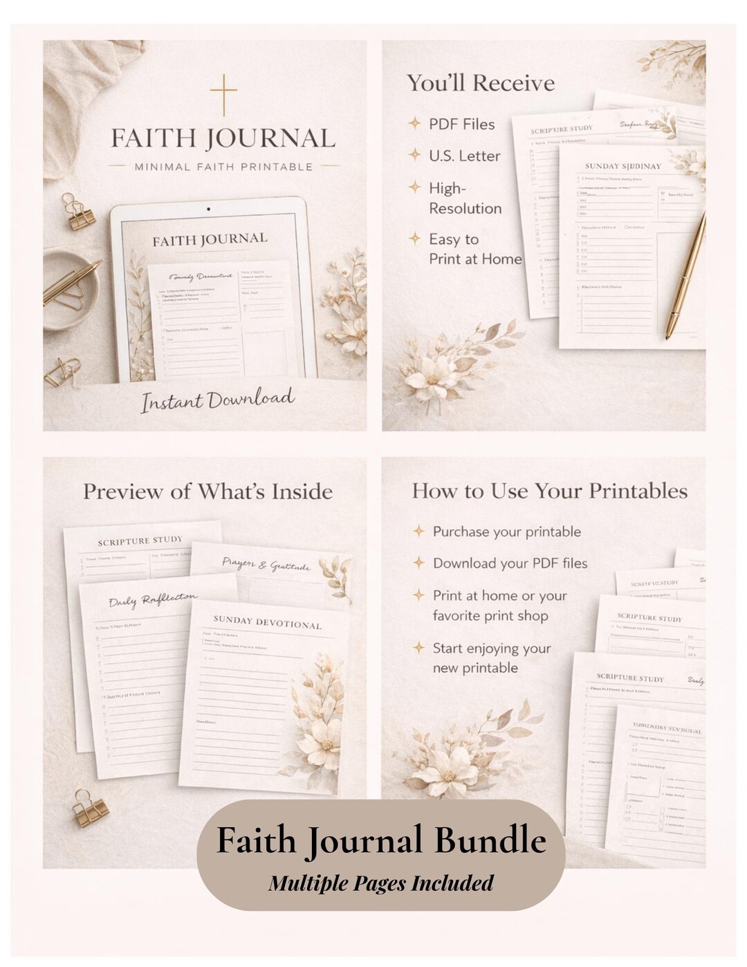 Faith Journal Bundle, Christian Prayer, Bible Study, Devotional Planner ...