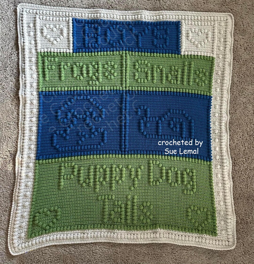 Boys Frogs and Snails Afghan Bobble Stitch Crochet Pattern, Written Row ...