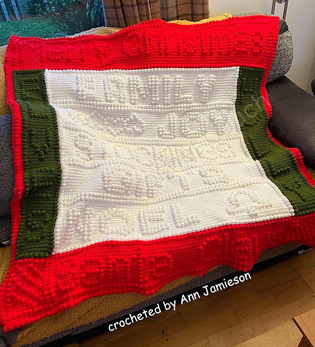 Cozy Christmas Afghan, Bobble Crochet Pattern, Graph and Written Row by ...