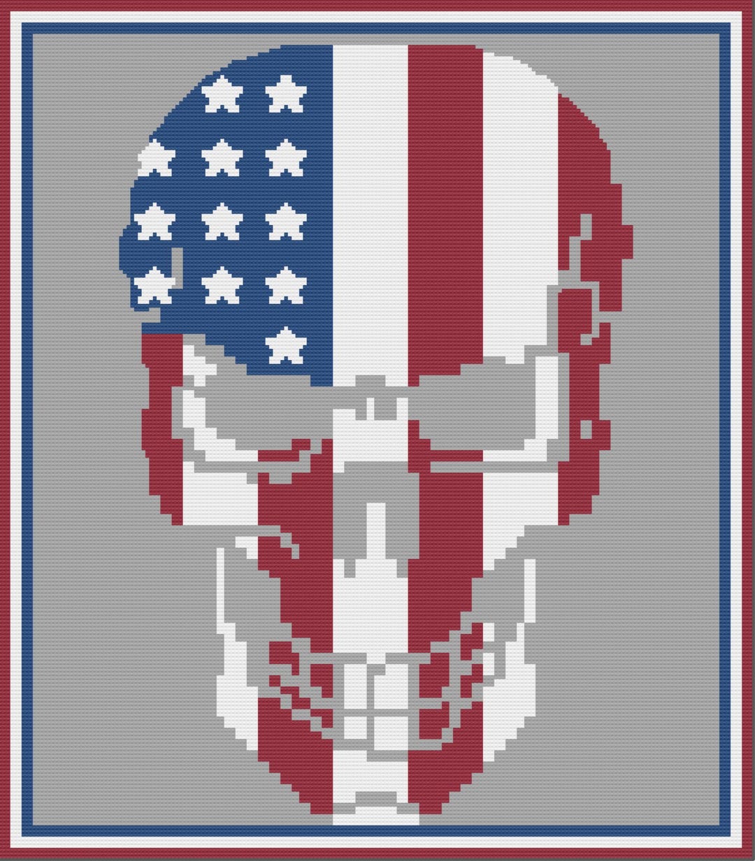 Skull Stars and Stripes Afghan, SC or TSS Crochet Pattern, Graph and ...