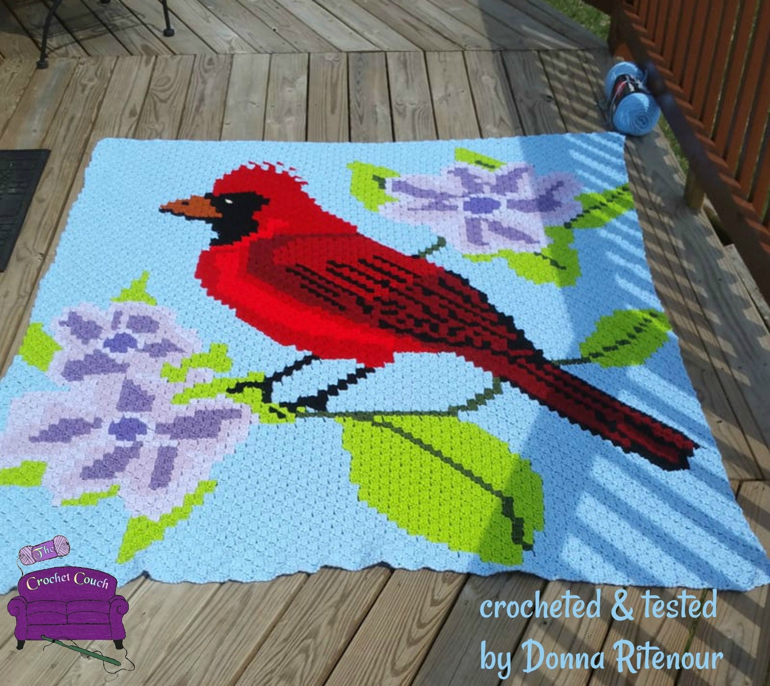 Cardinal on Flower Afghan, C2C Crochet Pattern, Written Row by Row ...