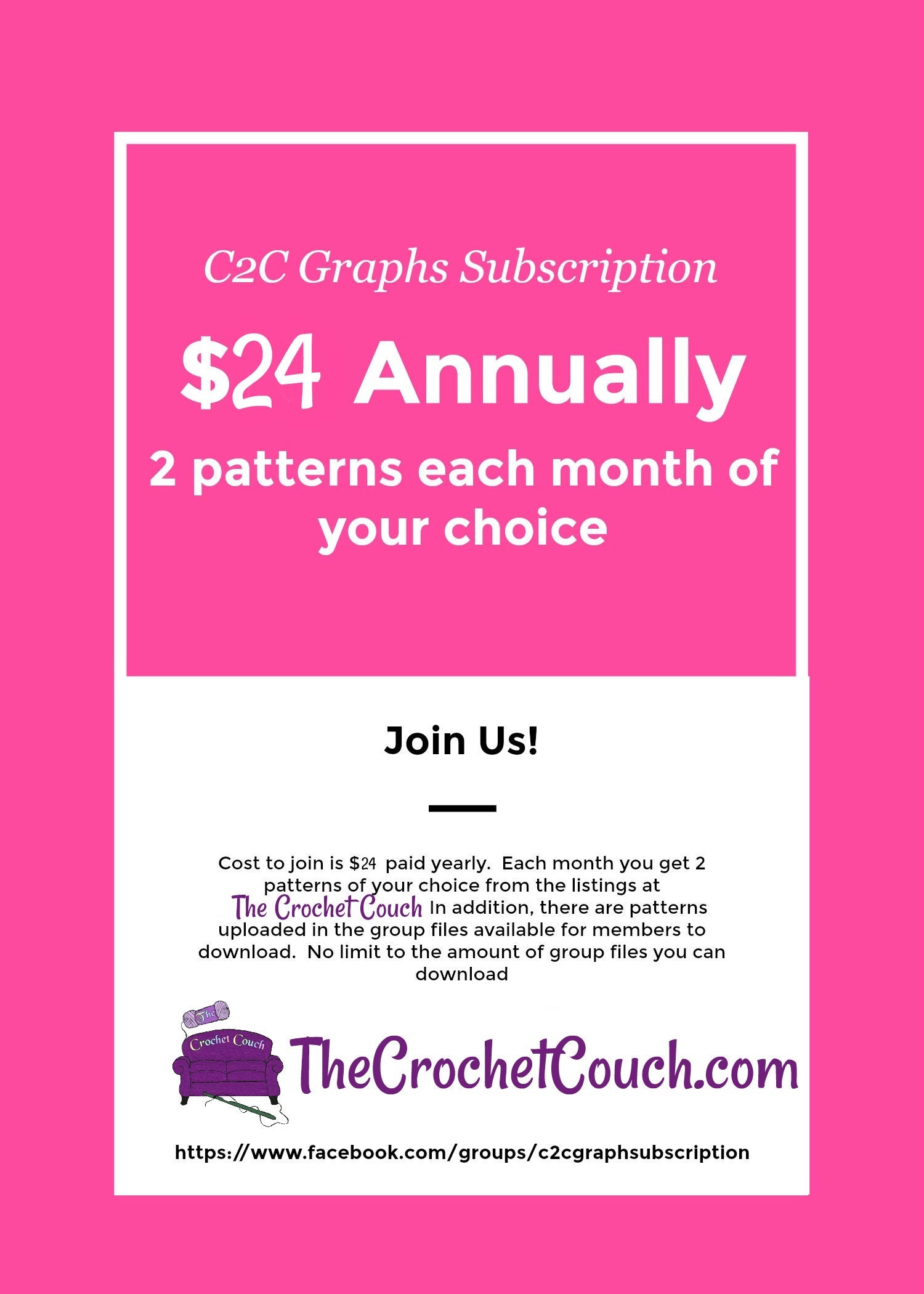 C2C Graph Pattern Subscription, C2C Crochet Pattern, Written Row Counts ...