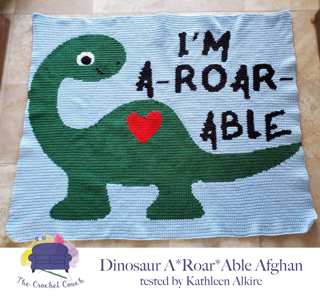 Dinosaur A-roar-able Kids Afghan SC / TSS Crochet Pattern, Written Row ...