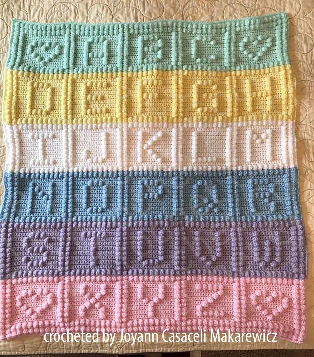Alphabet Baby Afghan, Bobble Crochet Pattern, Graph and Written Row by ...