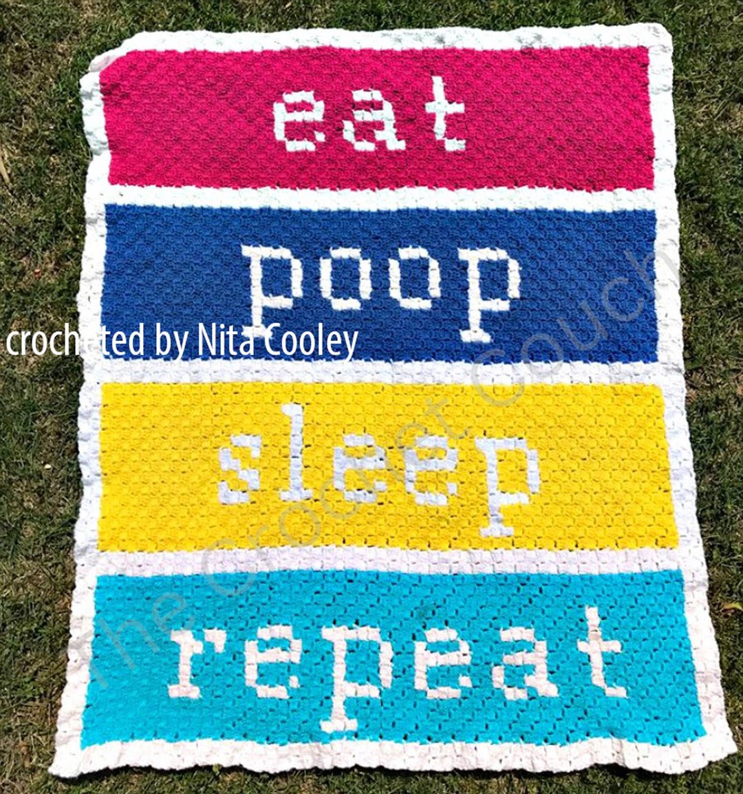 Eat Poop Sleep Baby Afghan C2C Crochet Pattern, Graph and Written Row ...