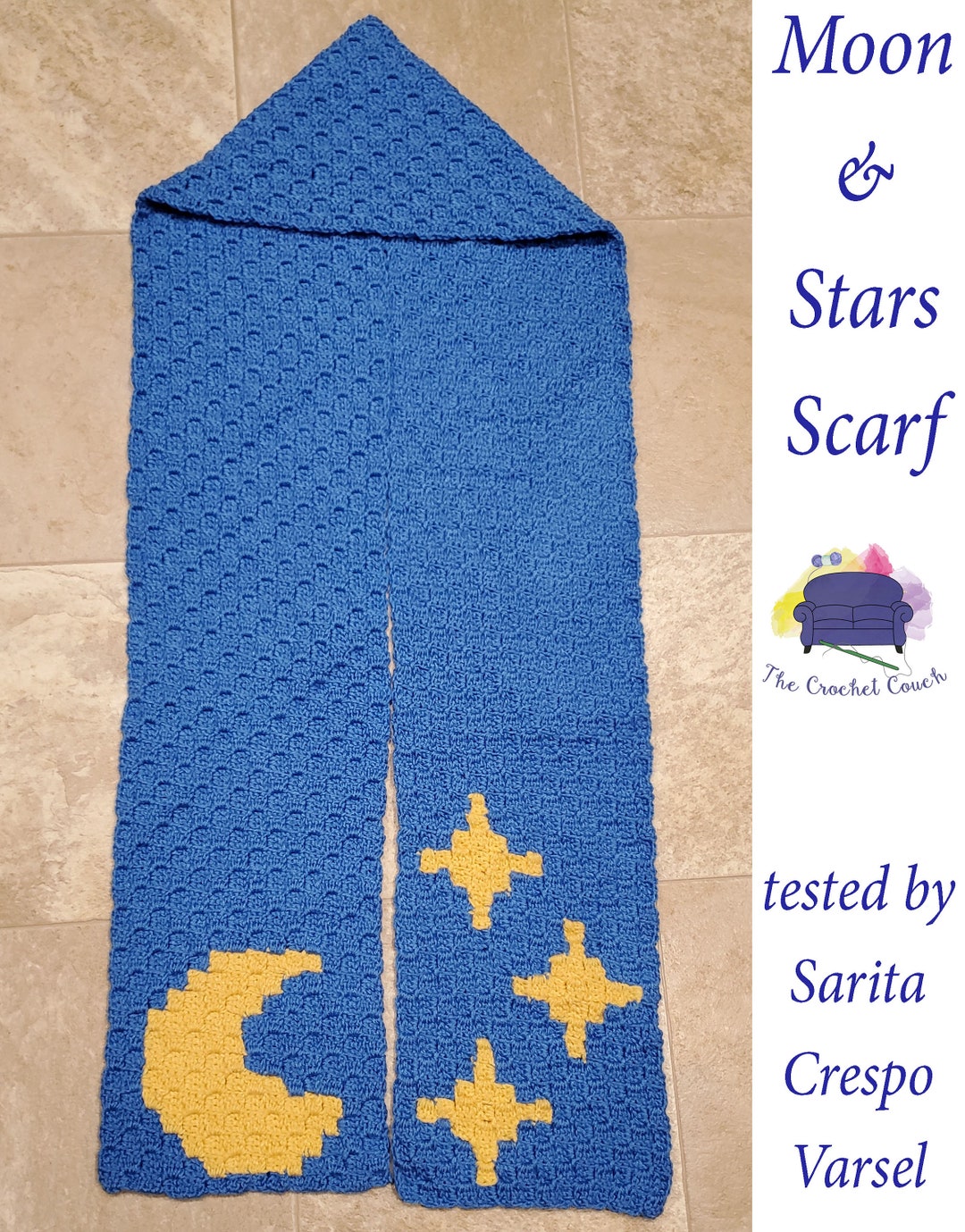 Moon and Stars Scarf C2C Crochet Pattern, Written Row by Row, Color ...