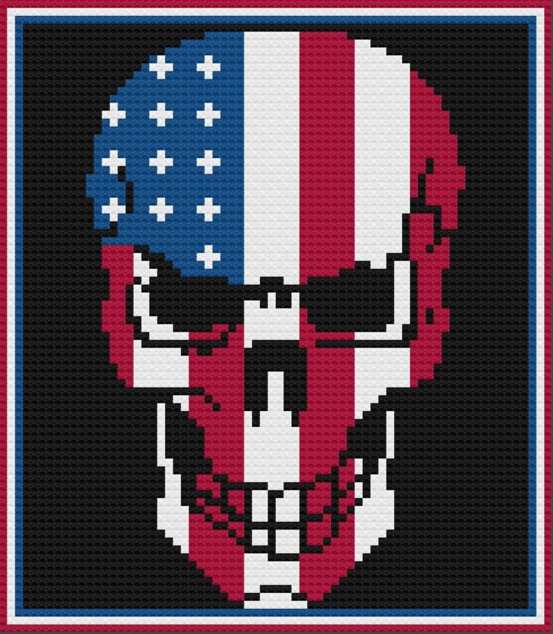 Skull Stars and Stripes Afghan C2C Crochet Pattern Written - Etsy