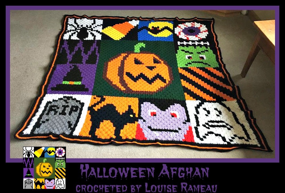 Halloween Squares Afghan, C2C Crochet Pattern, Written Row by Row ...