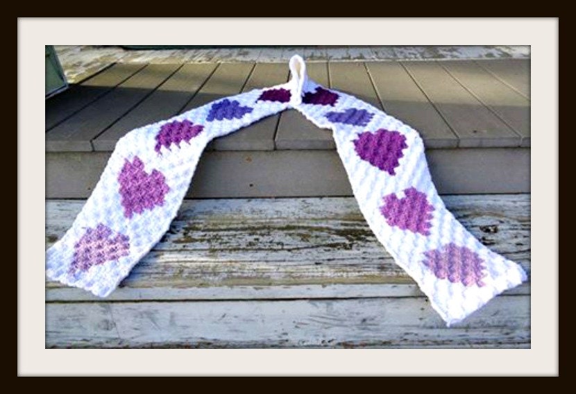 Hearts Scarf C2C Crochet Pattern, Written Row Counts, C2C Graphs ...