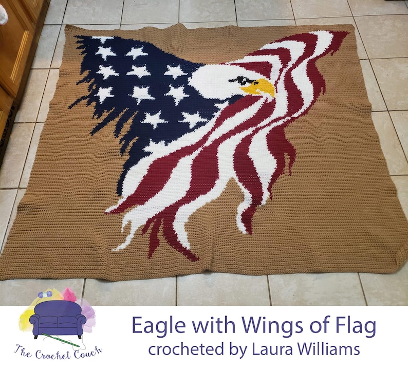 Eagle With Wings of Flag Afghan, SC or TSS Crochet Pattern, Graph and ...