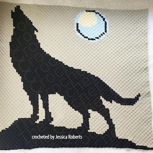Wolf Howling at Moon Afghan: C2C Crochet Pattern, Graph and Written Row ...