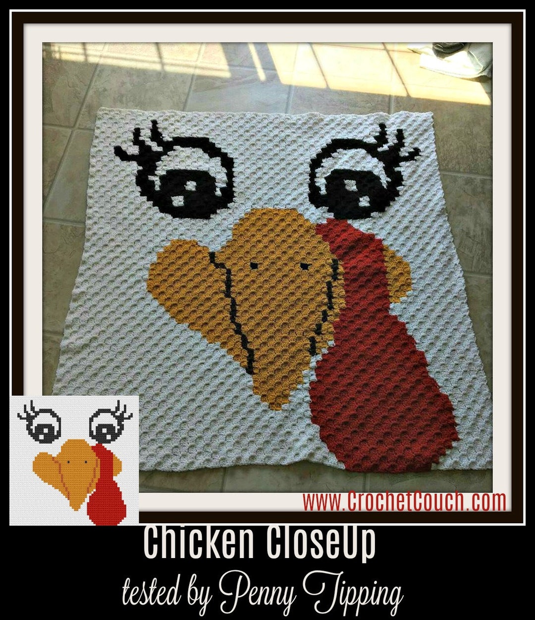 Chicken Face Close up Afghan C2C Crochet Pattern, Written Row Counts ...