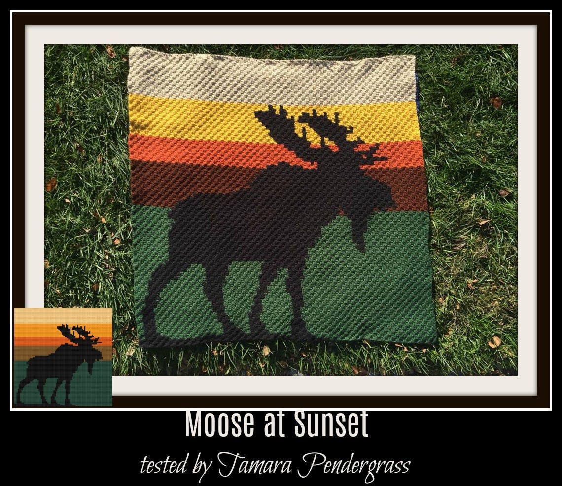 Moose at Sunset Afghan, C2C Graph, Crochet Pattern, Moose graph, Moose ...