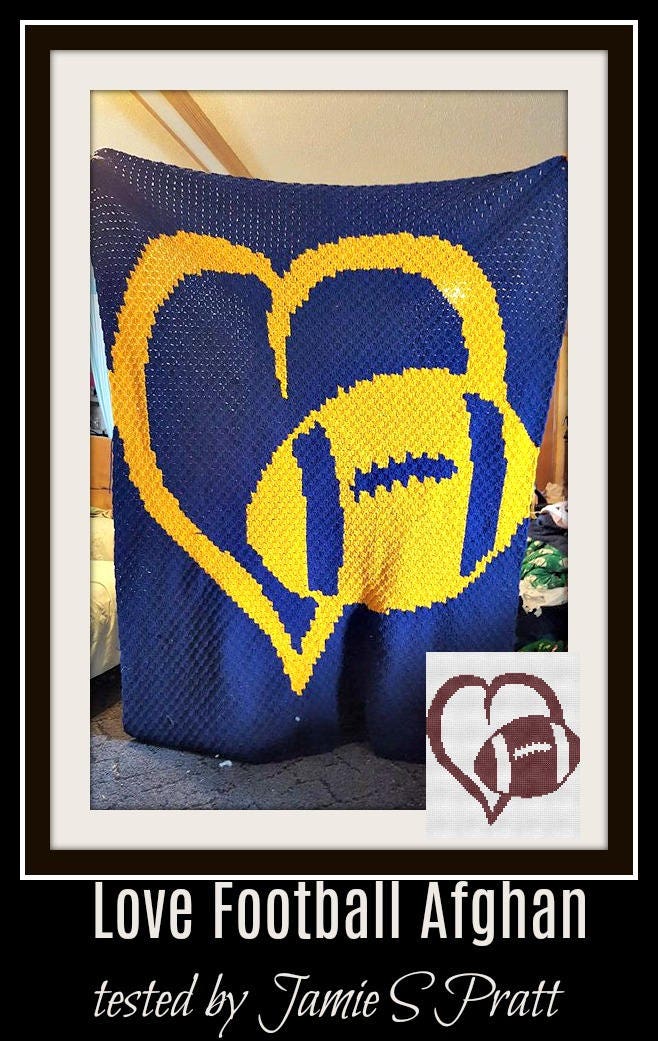 Love Football Afghan, C2C Graph, Crochet Pattern, Football Graph ... Love Football Afghan, C2C Graph, Crochet Pattern, Football Graph ...