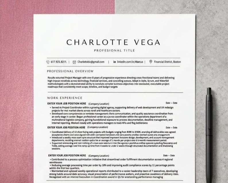 Professional Resume Template Word, Minimalist CV Design (digital ...