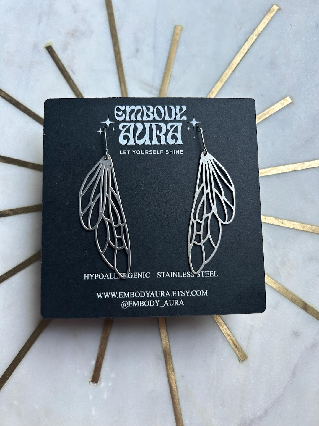 ETHEREAL Cicada Dragonfly Bug Wing Lightweight Silver Tone Stainless ...