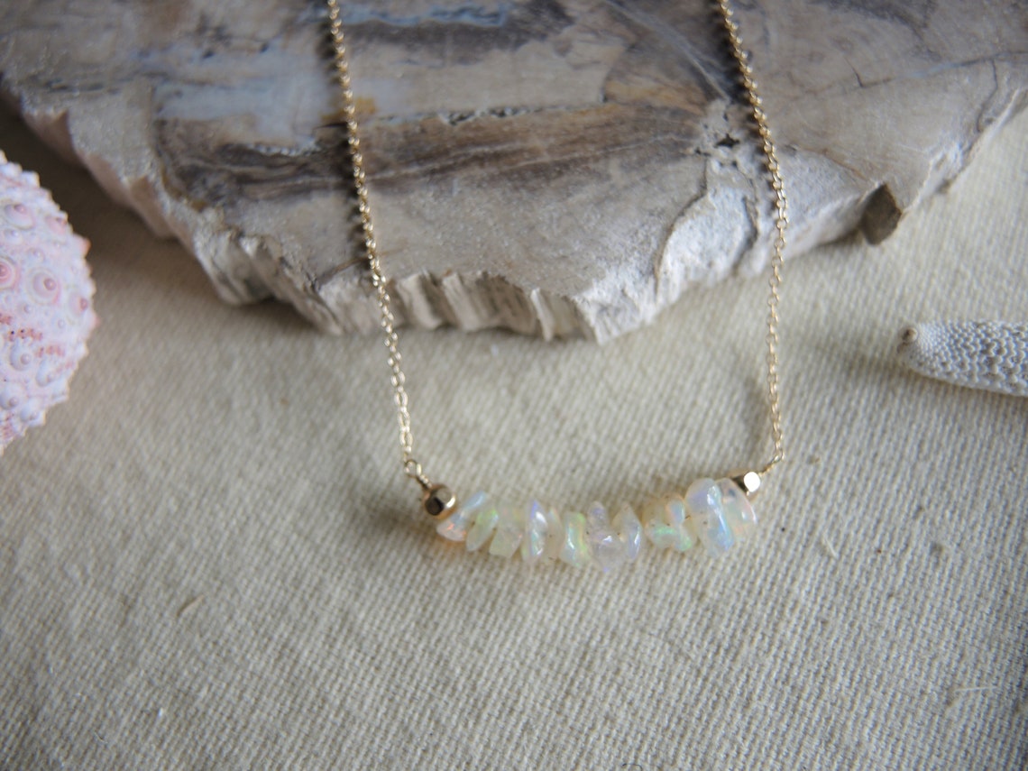 Opal Necklace: 14K Gold Filled Chain, Fluorescent Opal Jewelry ...