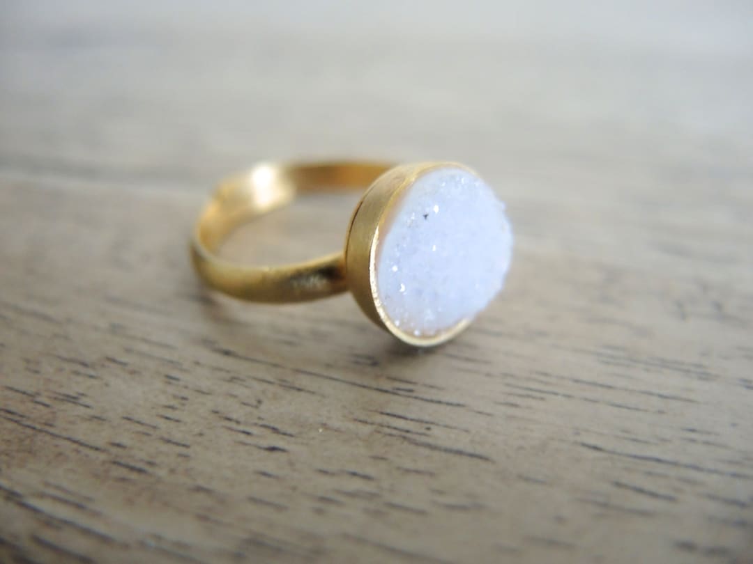 Natural Druzy Ring, White Druzy Ring, 18K Gold Vermeil Bezel Ring ...