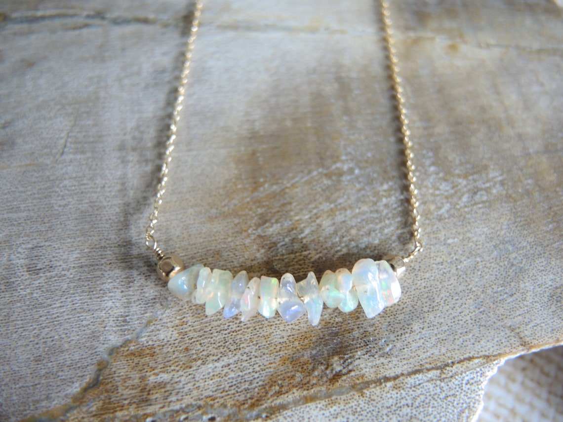 Opal Necklace: 14K Gold Filled Chain, Fluorescent Opal Jewelry ...