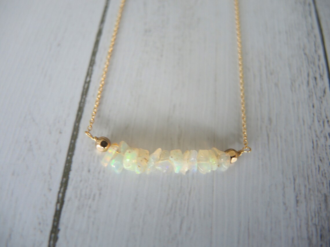 Opal Necklace: 14K Gold Filled Chain, Fluorescent Opal Jewelry ...