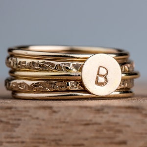 Initial Stacking Rings Set of 5 in Gold Silver or Rose Gold | Etsy