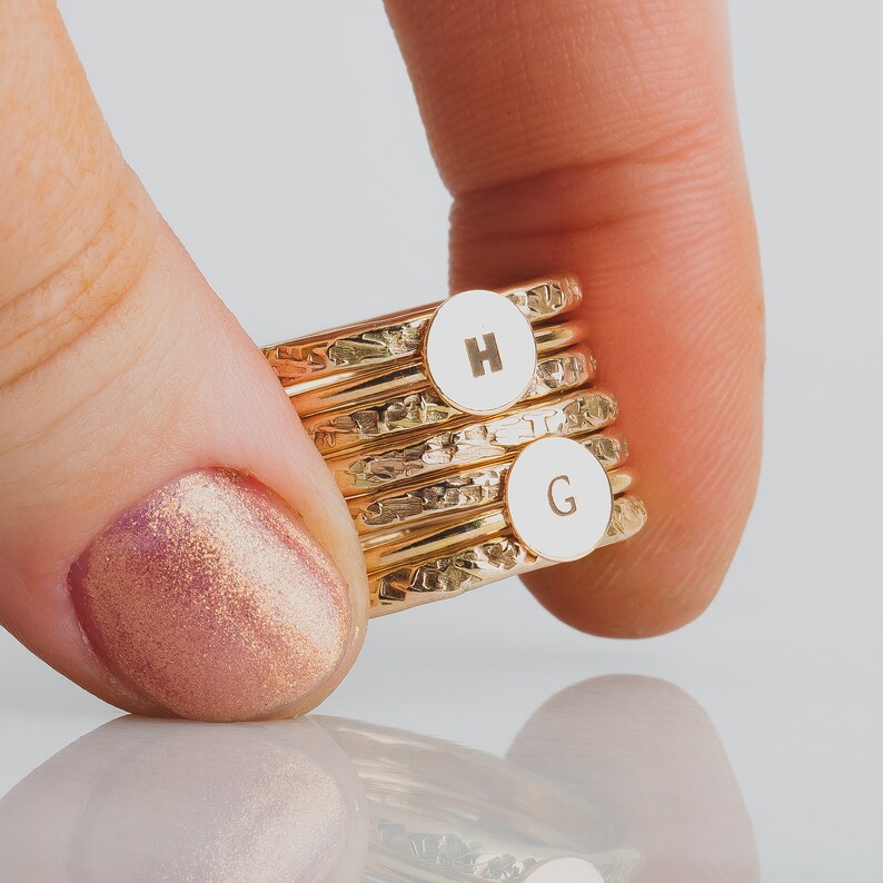 Initial Stacking Rings Set of 7 in Gold Silver or Rose Gold - Etsy