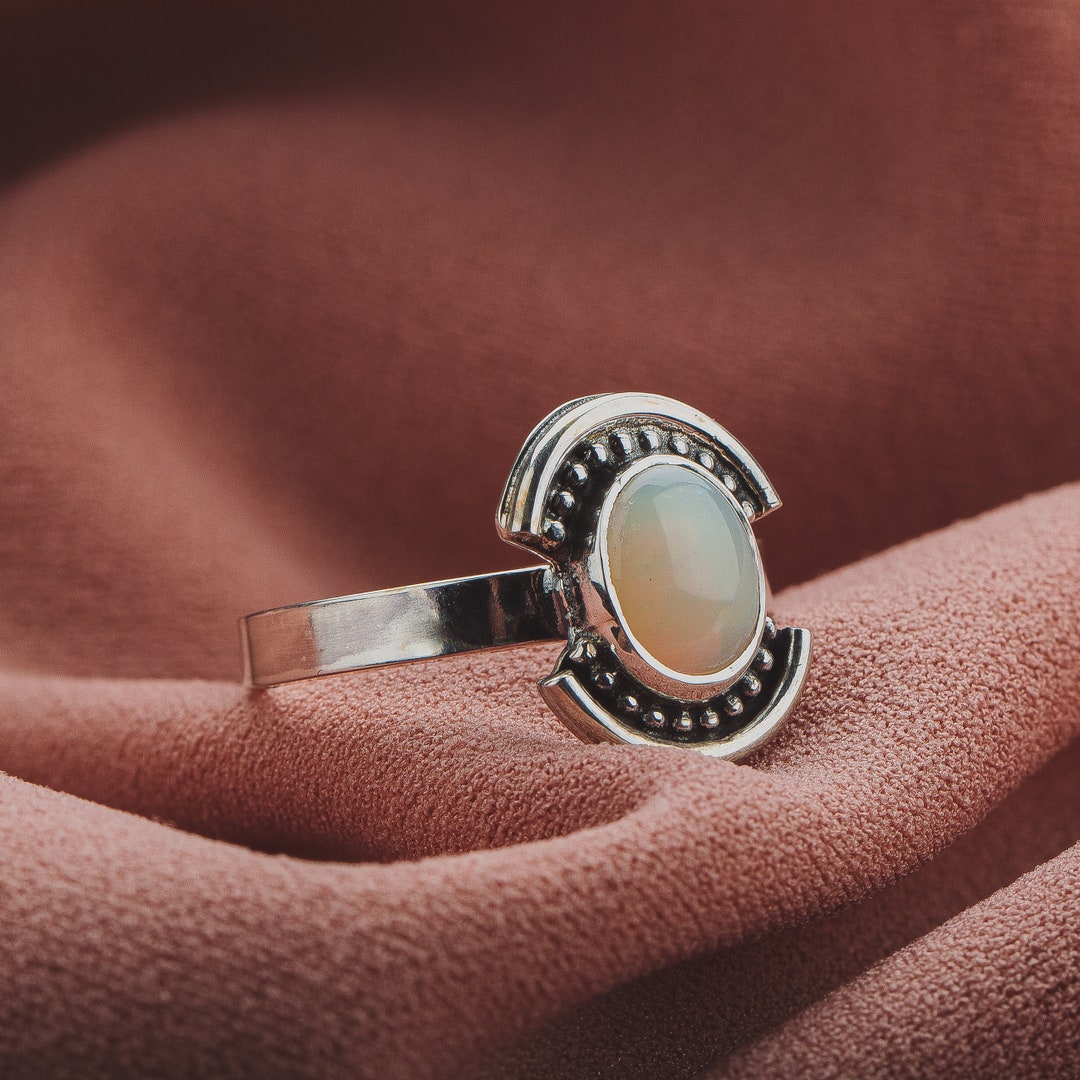 Size 8.5 Opal Shield Ring | Colorful Rainbow Australian Opal Gemstone ...