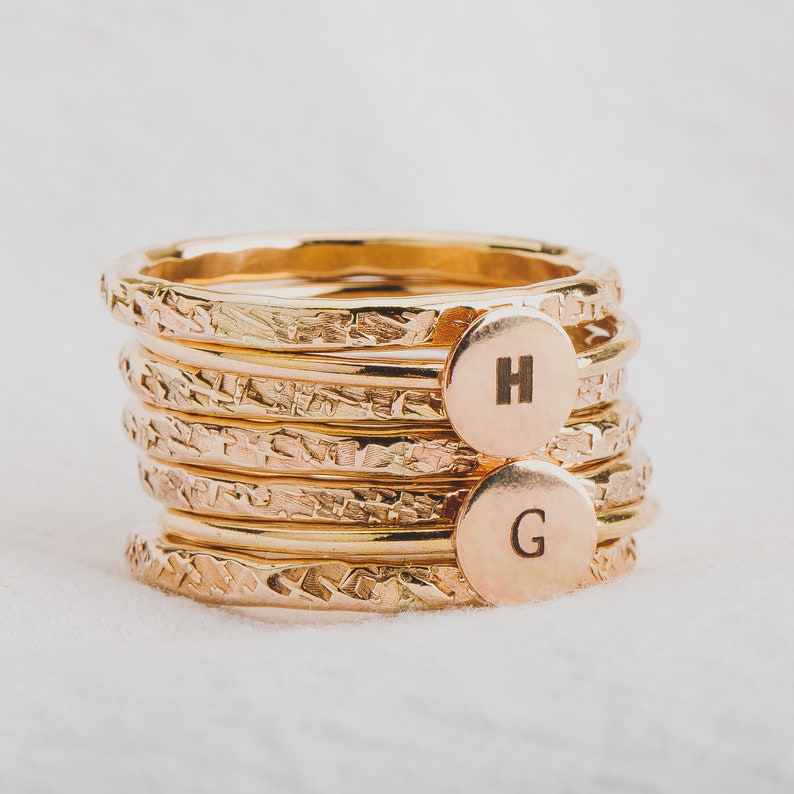 Initial Stacking Rings Set of 7 in Gold Silver or Rose Gold - Etsy