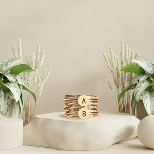 Initial Stacking Rings Set of 7 in Gold, Silver, or Rose Gold Personalized Custom Letter ...