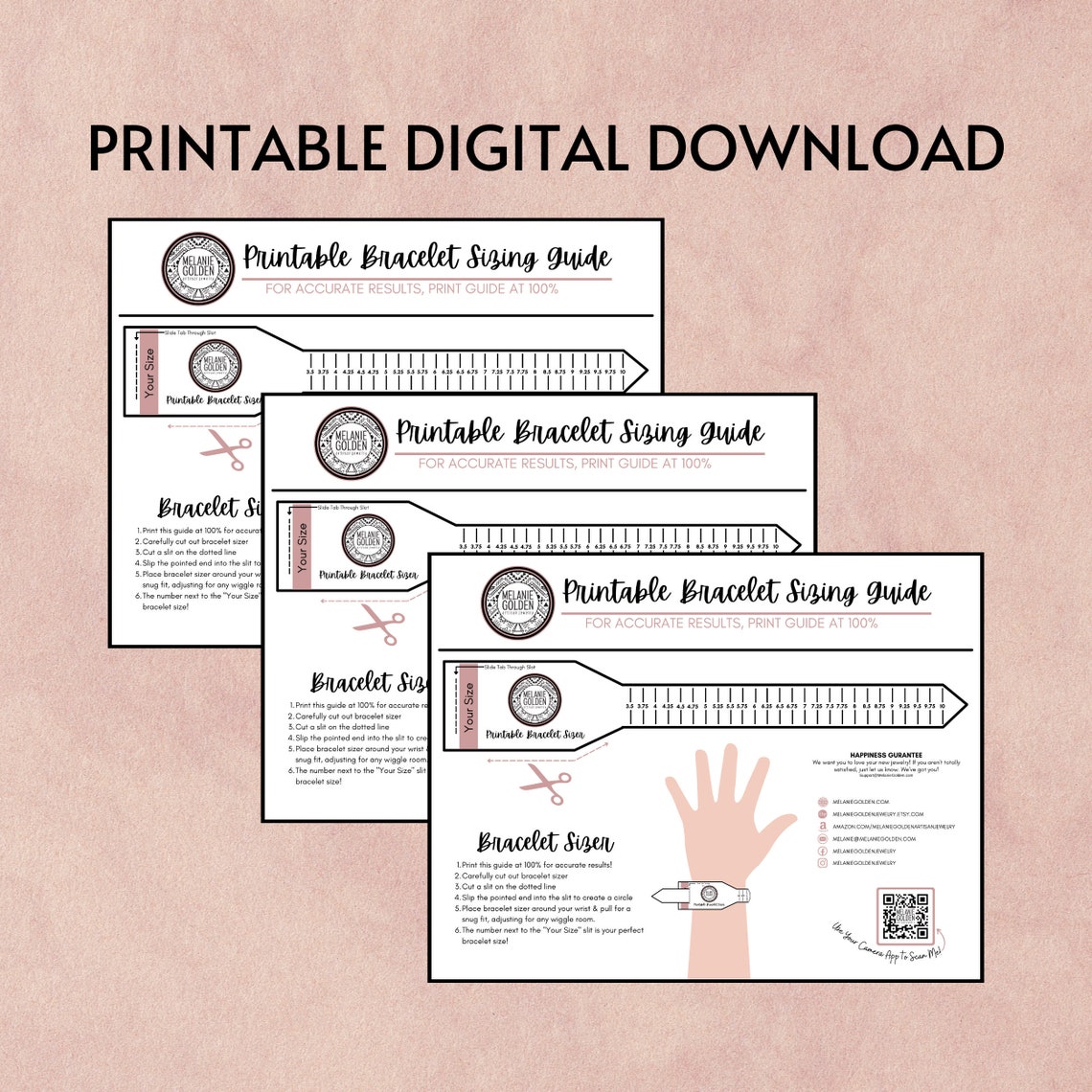 Digital Download Printable Bracelet Sizer Adjustable USA - Etsy