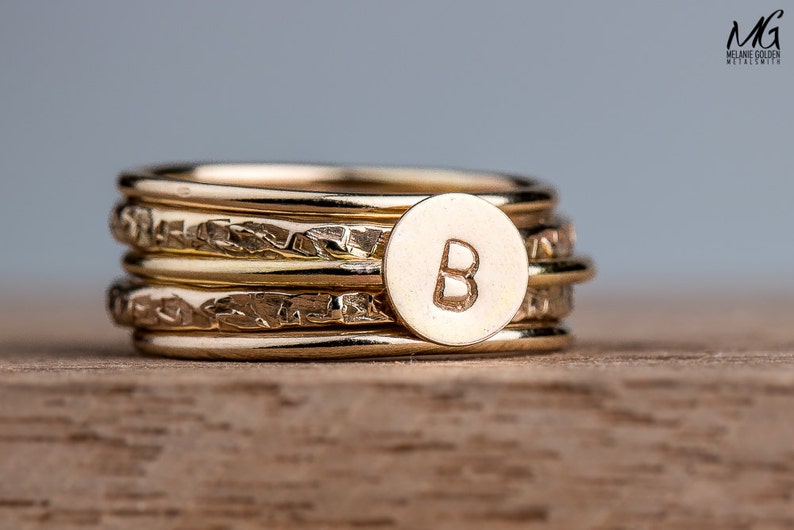 Initial Stacking Rings Set of 5 in Gold Silver or Rose Gold | Etsy