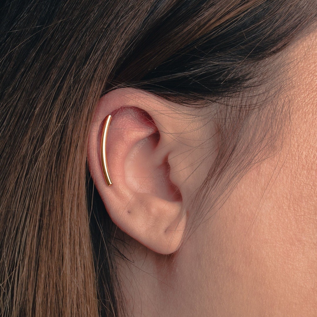 Smooth Cartilage Bar Earring | 14K Gold Fill Polished Long Cartilage Helix Hex Bar Earrings ...