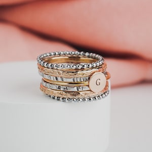Mixed Metal Initial Stacking Rings Set of 7 | Personalized Stackable ...