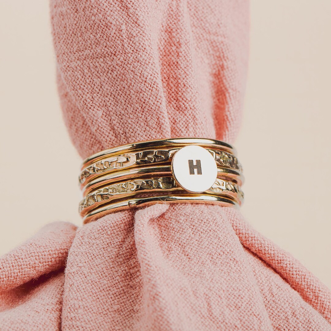 Initial Stacking Rings Set of 5 in Gold Silver or Rose Gold - Etsy