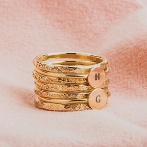 Initial Stacking Rings Set of 7 in Gold, Silver, or Rose Gold Personalized Custom Letter ...
