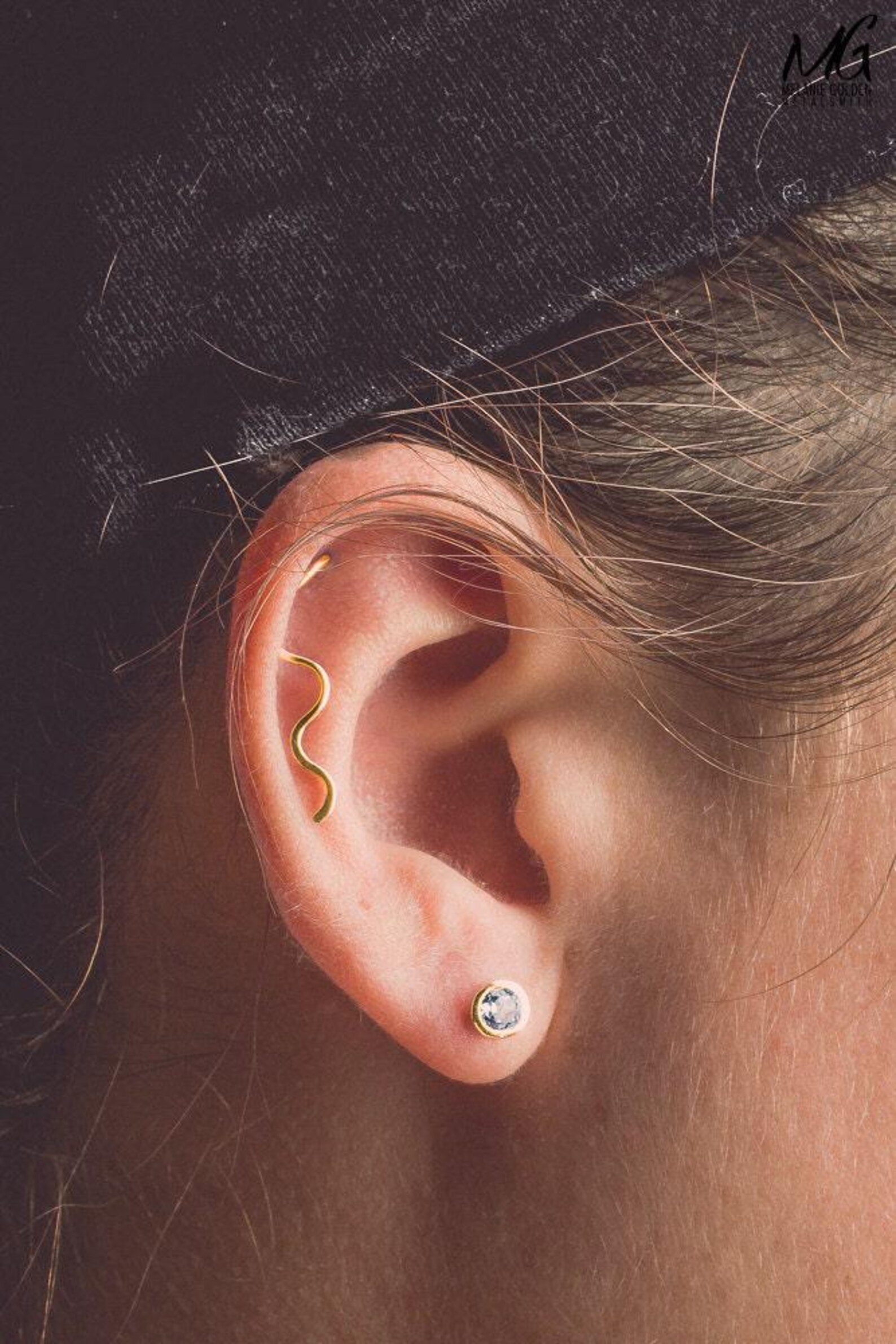 The Original Wave Cartilage Earring in 14K Solid Gold | White, Yellow ...