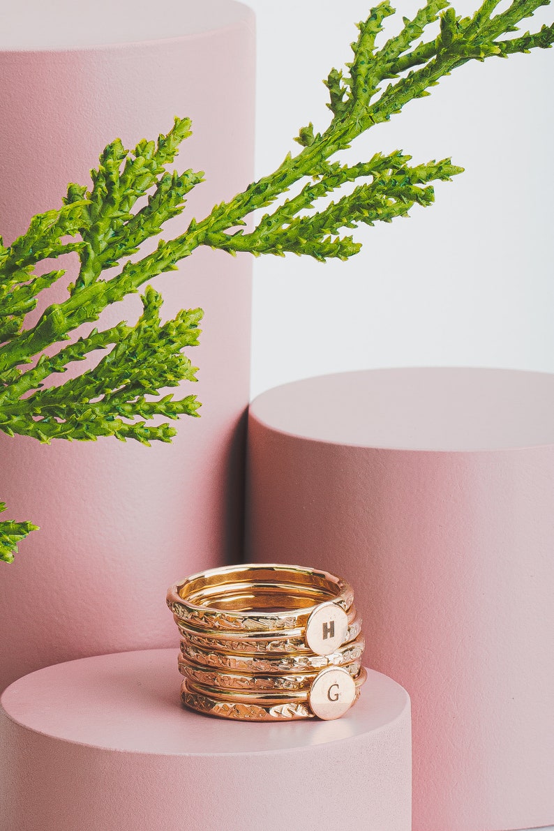 Initial Stacking Rings Set of 7 in Gold Silver or Rose Gold - Etsy