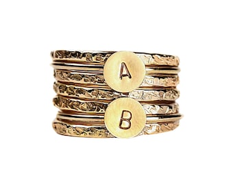 Initial Stacking Rings Set of 5 in Gold Silver or Rose Gold | Etsy