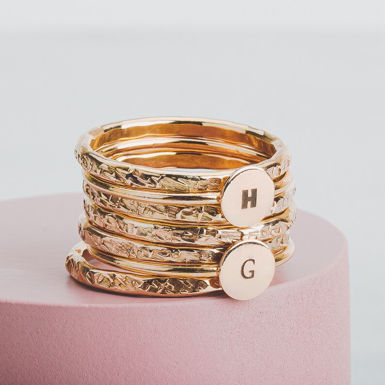 Initial Stacking Rings Set of 7 in Gold Silver or Rose Gold - Etsy