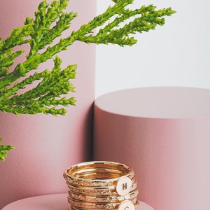 Initial Stacking Rings Set of 7 in Gold, Silver, or Rose Gold Personalized Custom Letter ...