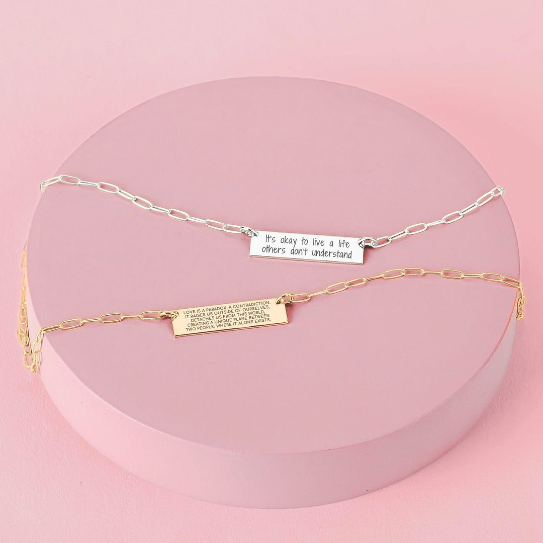 Paperclip Chain Custom Quote Bar Necklace | Personalized Engraved ...