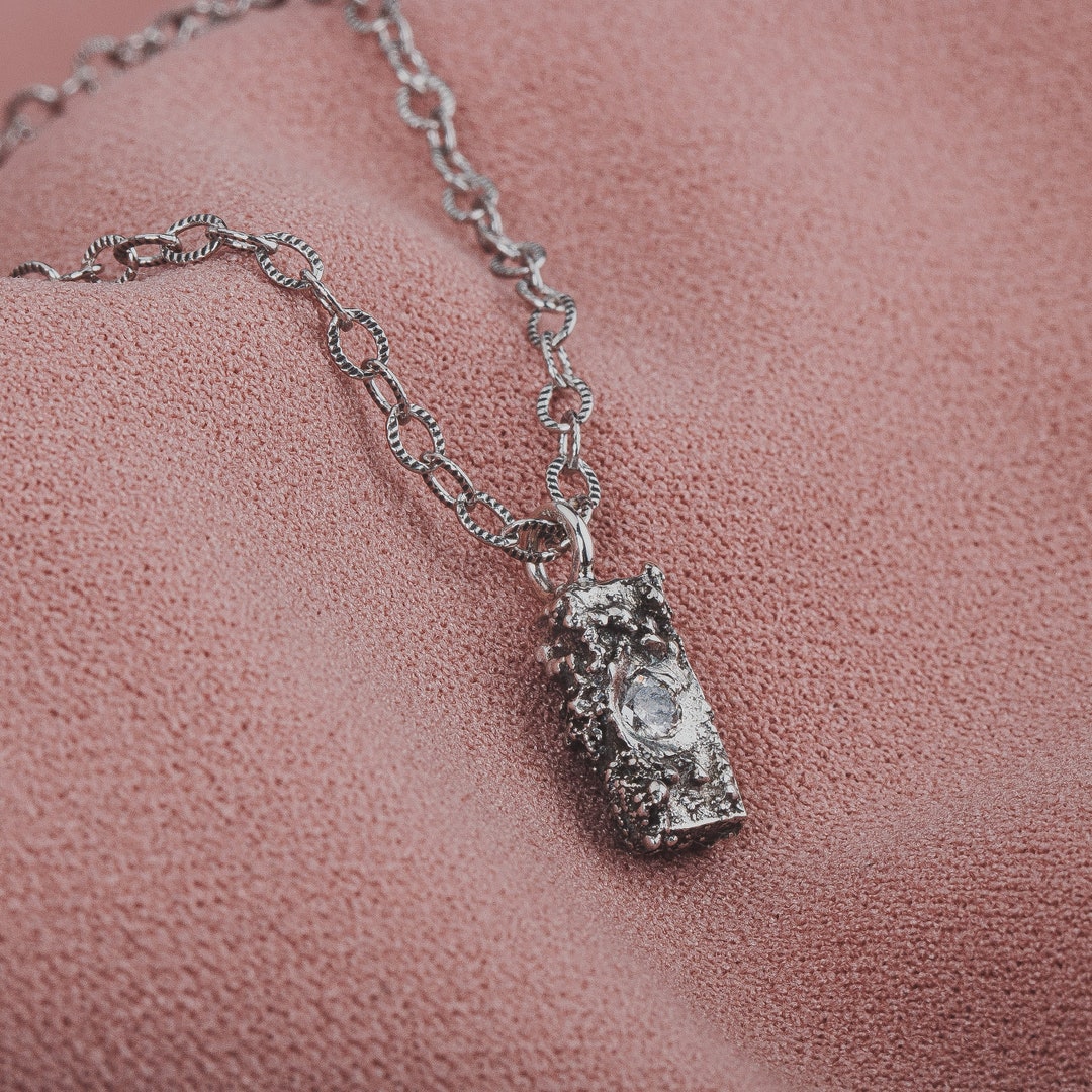 Silvermist Diamond Rugged Textured Brick Necklace Tiny Small - Etsy